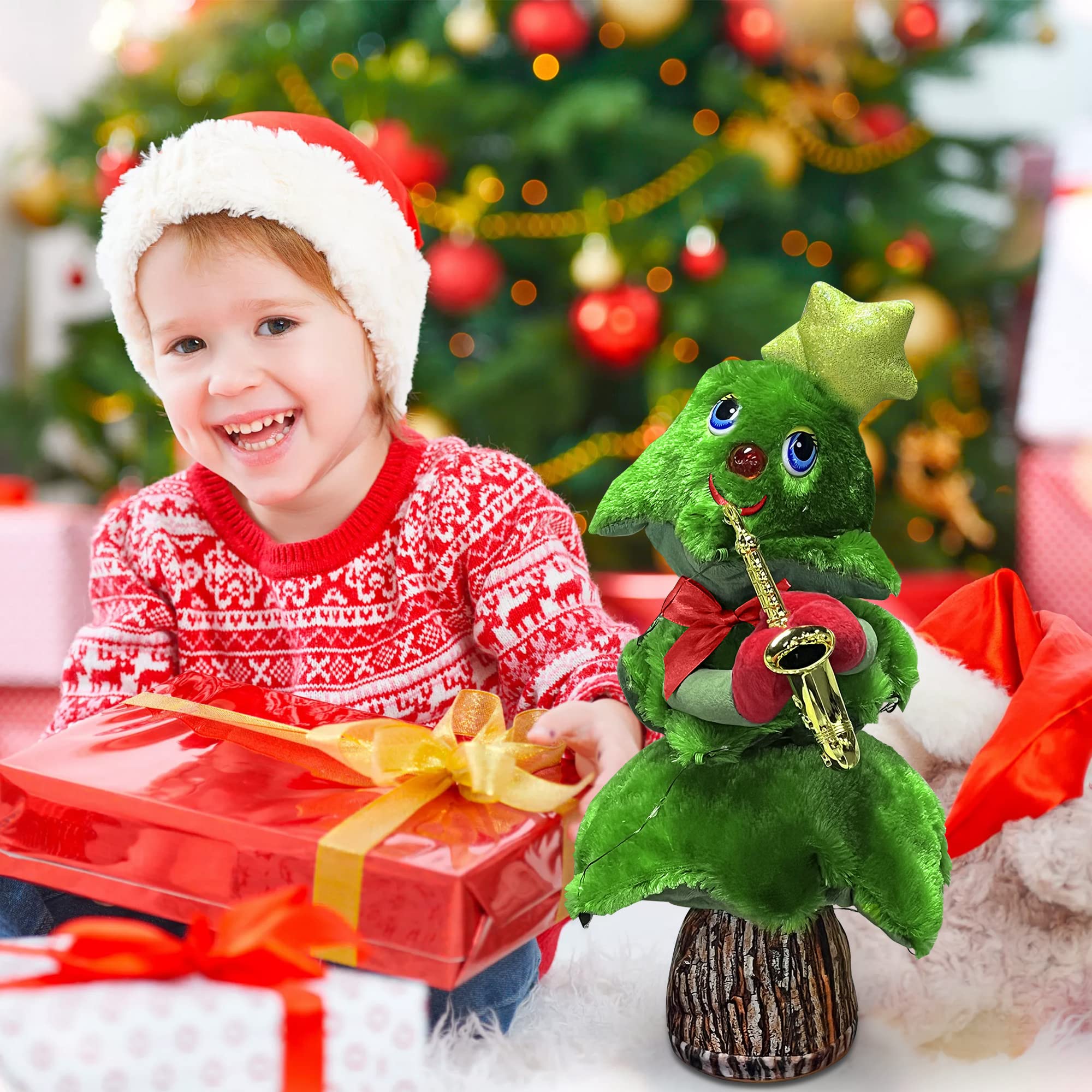 Singing Christmas Tree, Dancing Christmas Tree Play The Saxophone and Sing 8 Christmas Songs, Christmas Dancing Toy Gift for Kids & Decoration Parties