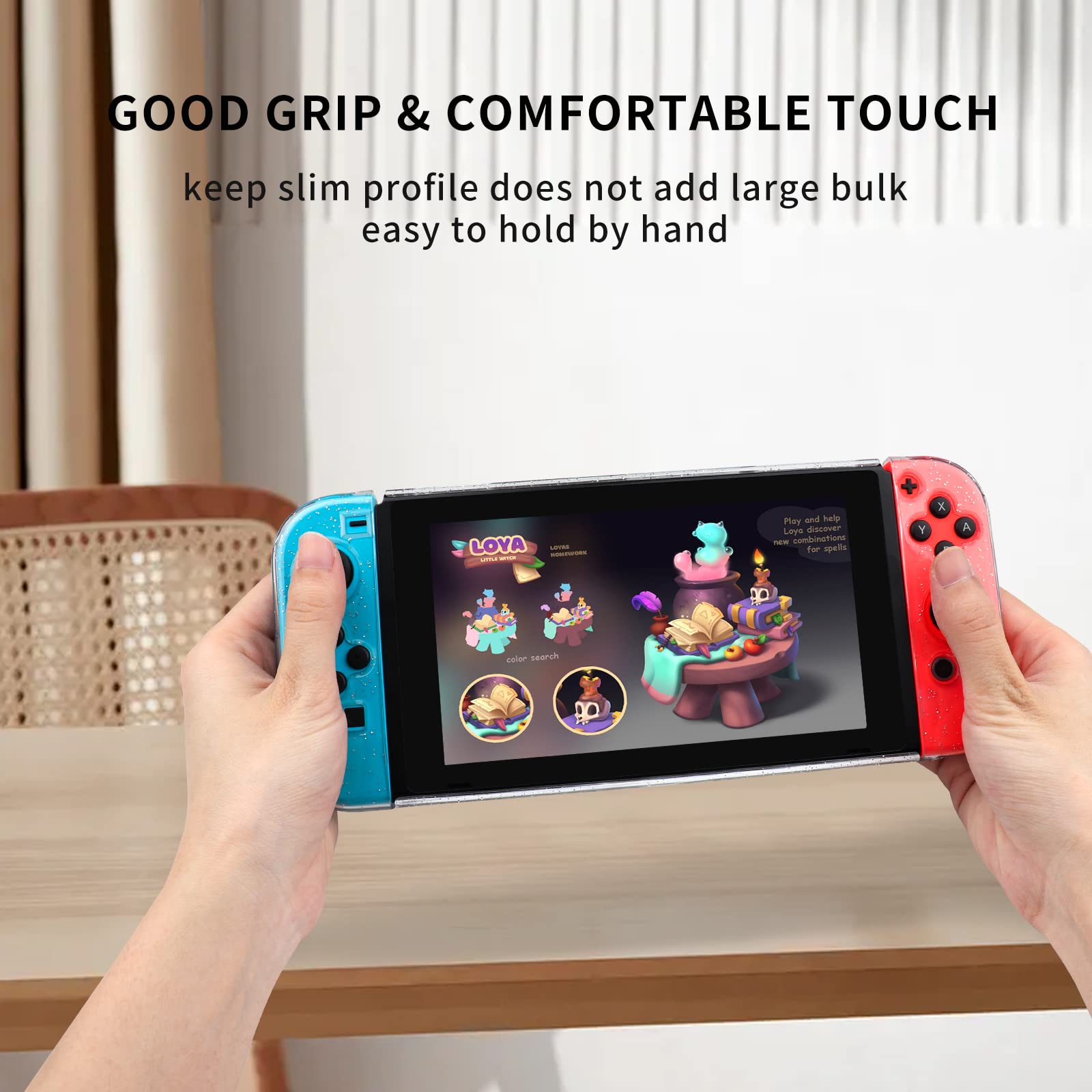 RALAN Protective Case Compatible with Nintendo Switch 2017,Soft Glitter Cover with Shock-Absorption and Yellowing-Resistant Anti-Scratch Design Protective Case + 4 Glitter caps.