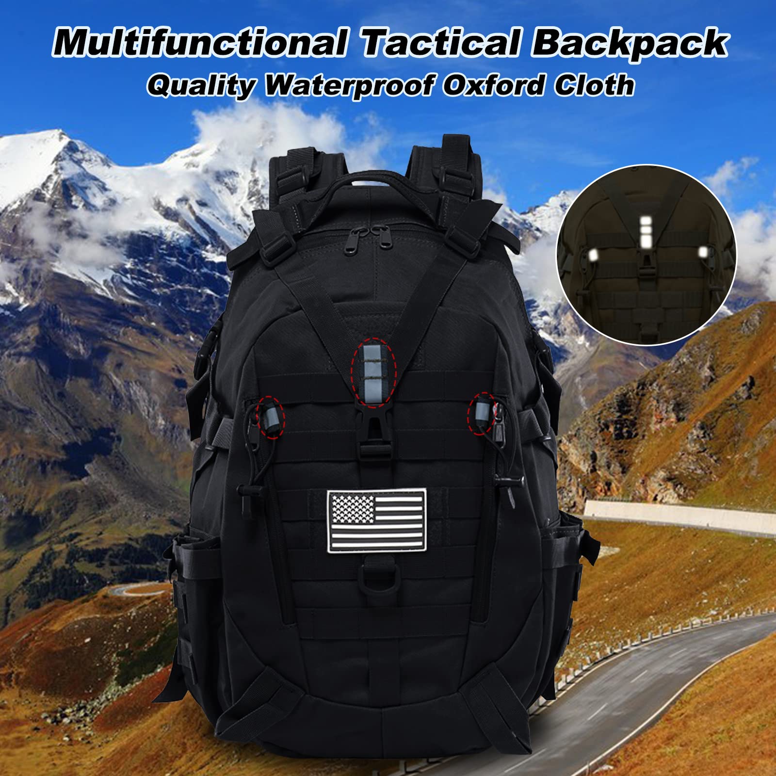 Jueachy Tactical Backpack for Men Hunting Backpack EDC Rucksack Military Hiking Camping Daypack with USA Flag Patch