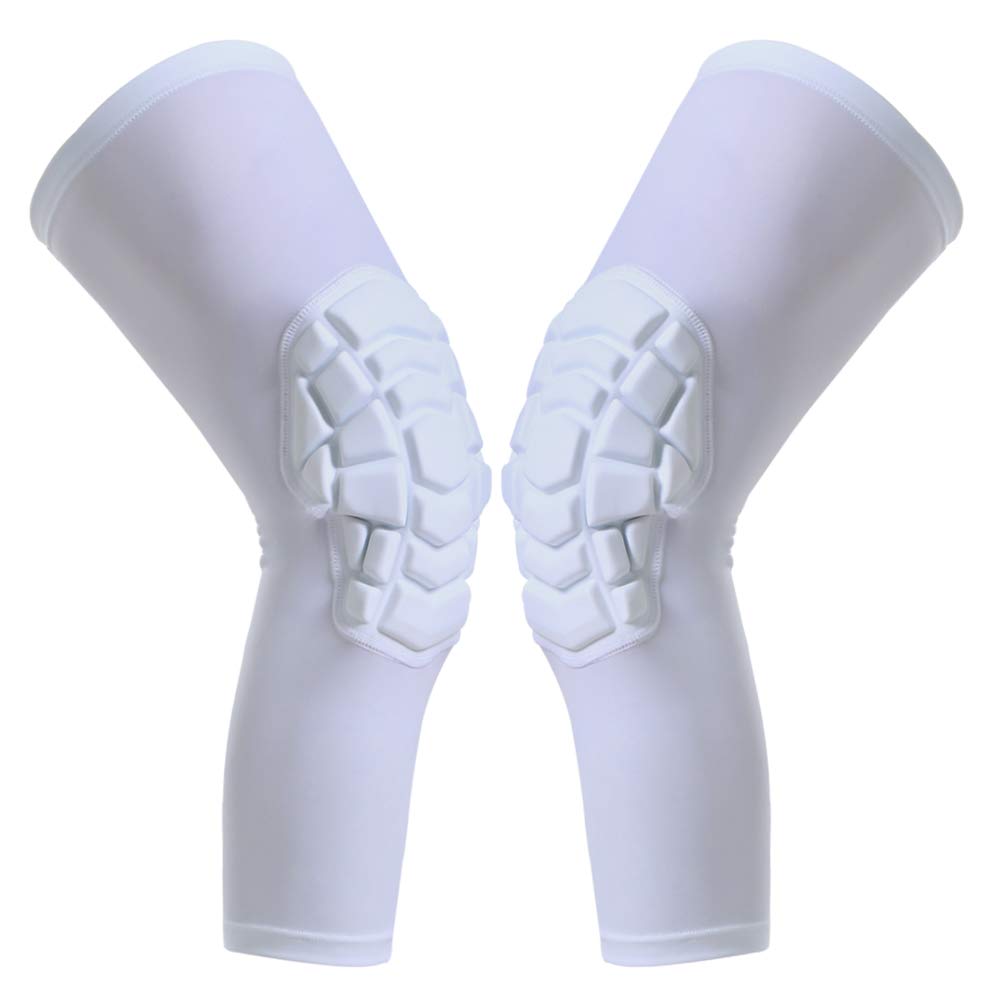Knee Pads Knee Compression Sleeve for Basketball Volleyball Protector Gear, 1 Pair of Knee Sleeves Paded (White, X-Large)