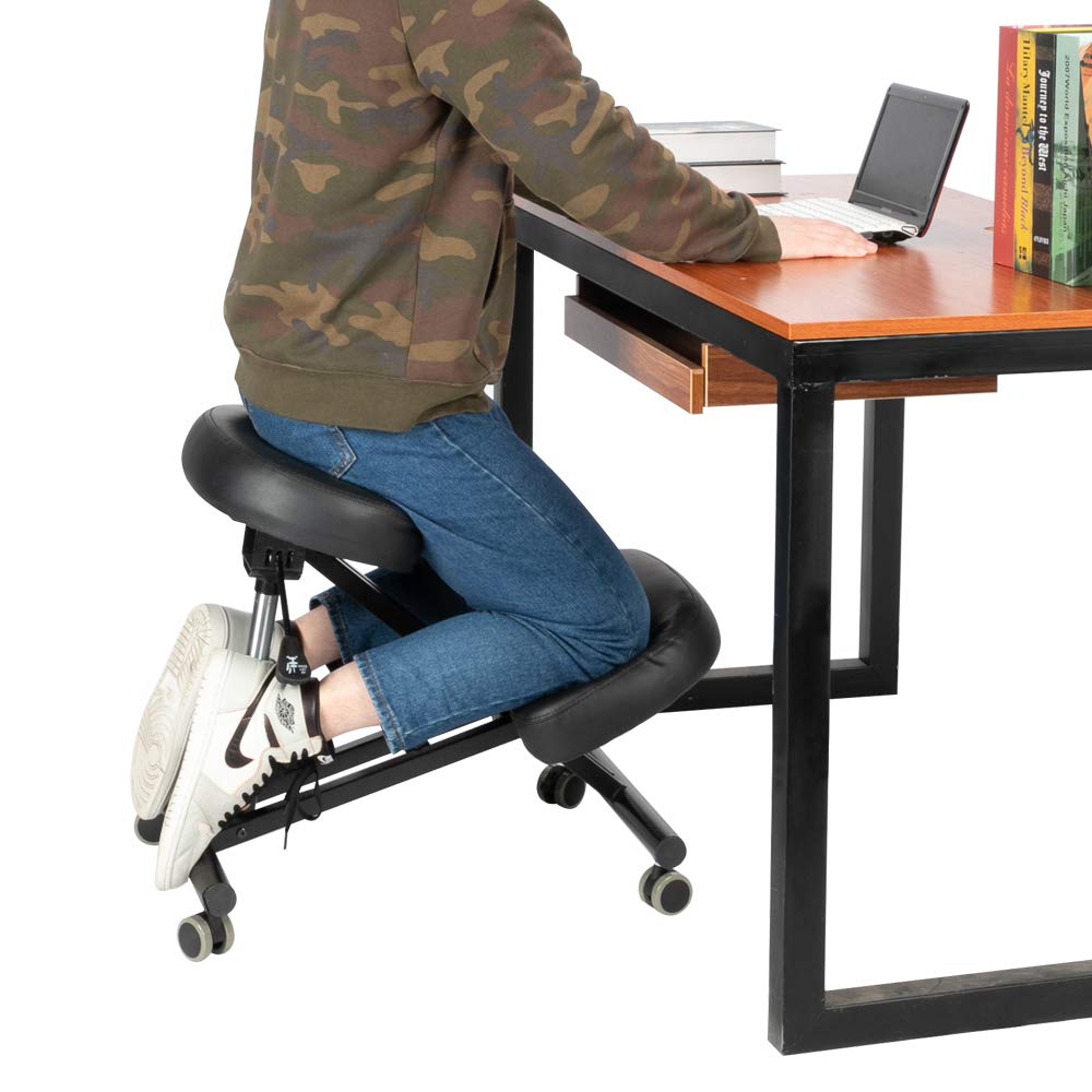 Kneeling Chair Adjustable Stool for Home and Office, Improve Posture, Neck & Back Pain Relief with Thick Comfortable Cushion, Angled Seat, Lockable Casters & Pneumatic Rod Adjustable Height