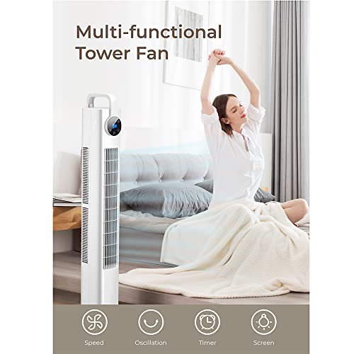 Uthfy Tower Fan with Remote Control, Oscillating Bladeless Fan, 43 Inch, Quiet 3 Speeds, Large LED Display,12H Timer, Standing Floor Fans Whole Room Home Office, White, One Size, ATF-014L-2