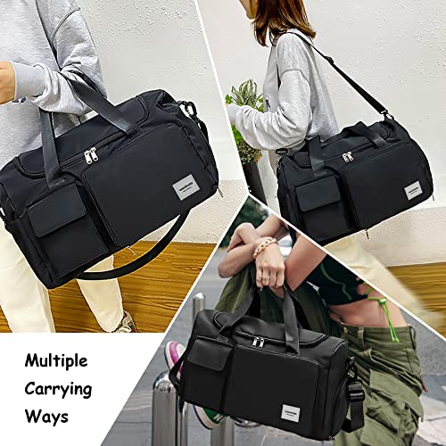WOOMADA Foldable Travel Duffel Bag with Shoes Compartment, Overnight Bag with Wet Pocket & Trolley Sleeve, Gym Bags for Women Waterproof & Tear Resistant(brown leopard)