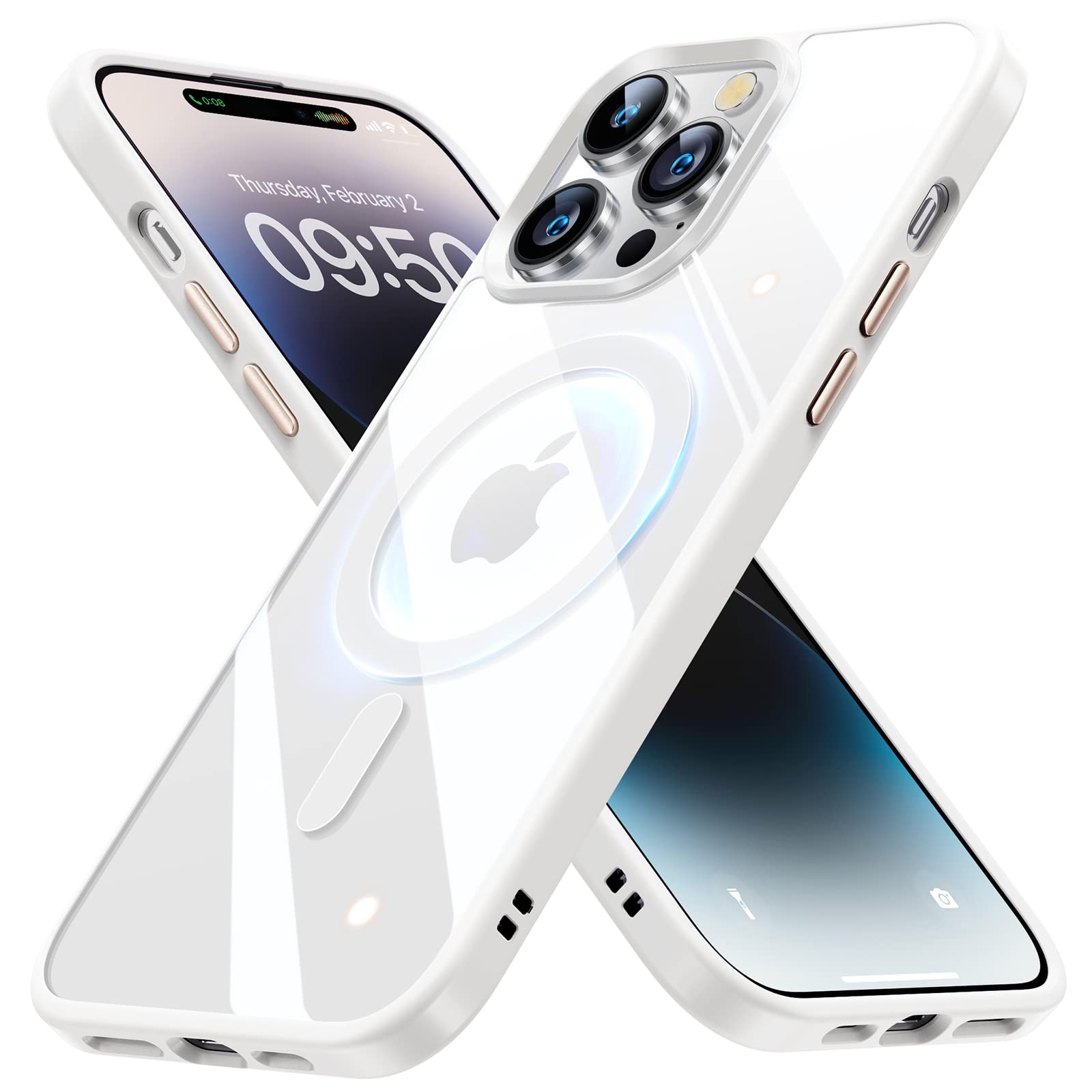 JUESHITUO iPhone 14 Pro Max Case 𝟐𝟎𝟐𝟯 𝗡𝗘𝗪 [Not Yellowing] [MiL-Grade Protection] [No.1 Strong Magnets] Magnetic Slim Clear Compatible with iPhone 14 Pro Max Protective Case 6.7inch,Silver White