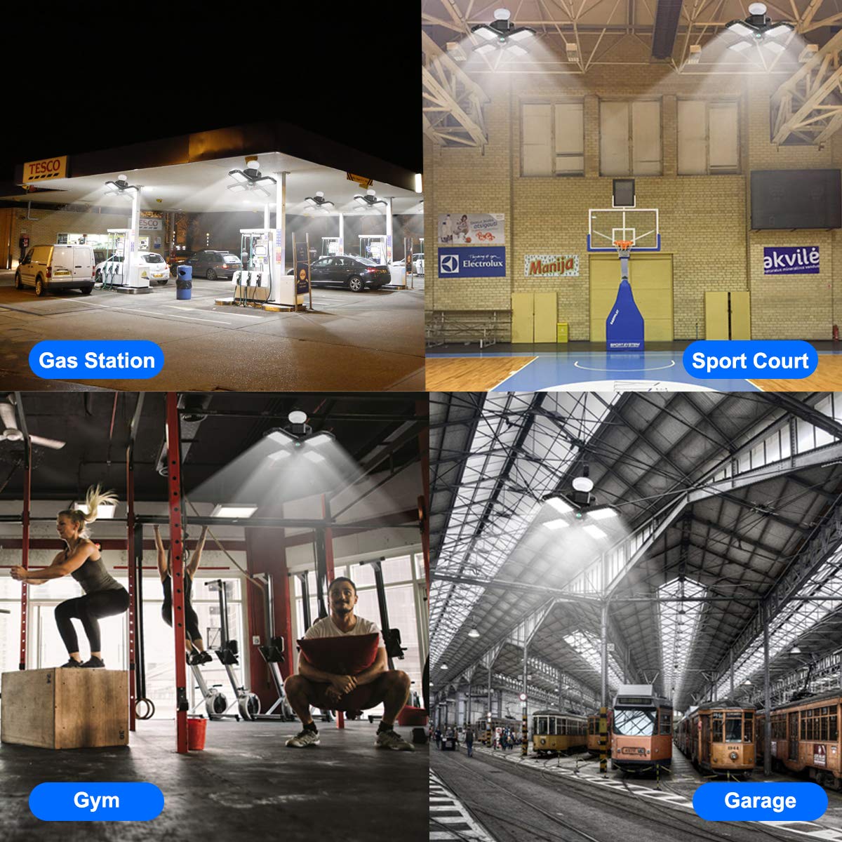 LED Garage Lights, 120W 12000 Lumens Deformable LED Garage Ceiling Lights with 4 Adjustable Panels, E26 Medium Base 6500K Daylight LED Light Bulb, LED Shop Lights for Garage, Basement, Barn, Warehouse