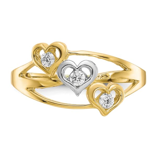 IceCarats 10K Yellow Gold Triple Heart Love 3 Stone Cubic Zirconia CZ Ring Size 6