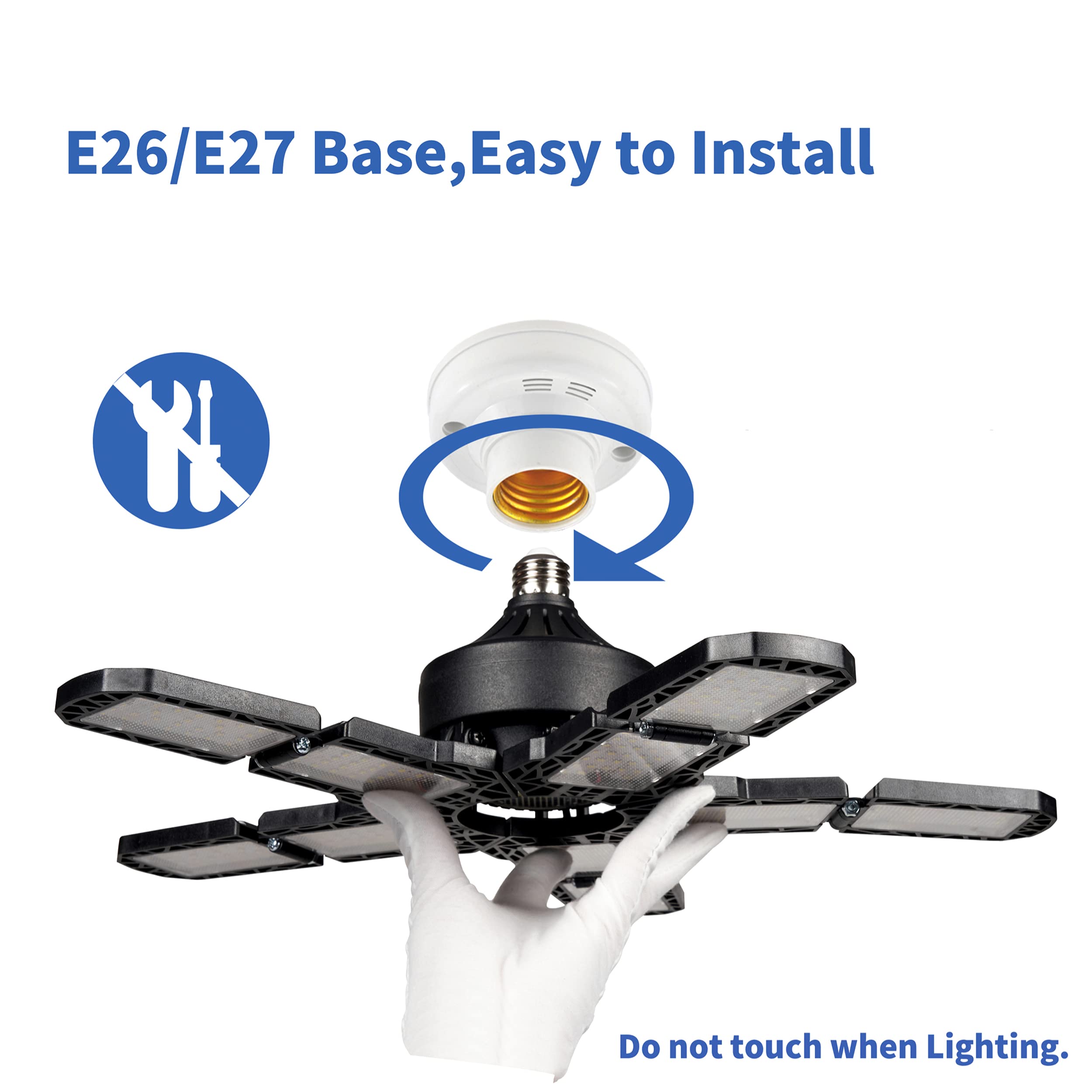 LED Garage Light 180W, 2-Pack Deformable Led Garage Ceiling Lights, Uittenrbr 6500K 10+1 Adjustable Panels Lights, 5- Leaf 18000LM 360° Flexible Led Shop Light for Garage，Workshop，Basement，Warehouse