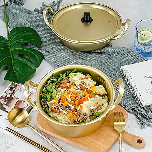 Vctitil Korea Noodle Pot Aluminum Noodle Pot,Nonstick Double Handle Korean Yellow Aluminum Noodles Pot,Cookware for Kitchen,Great for Soup,Pasta(16CM)