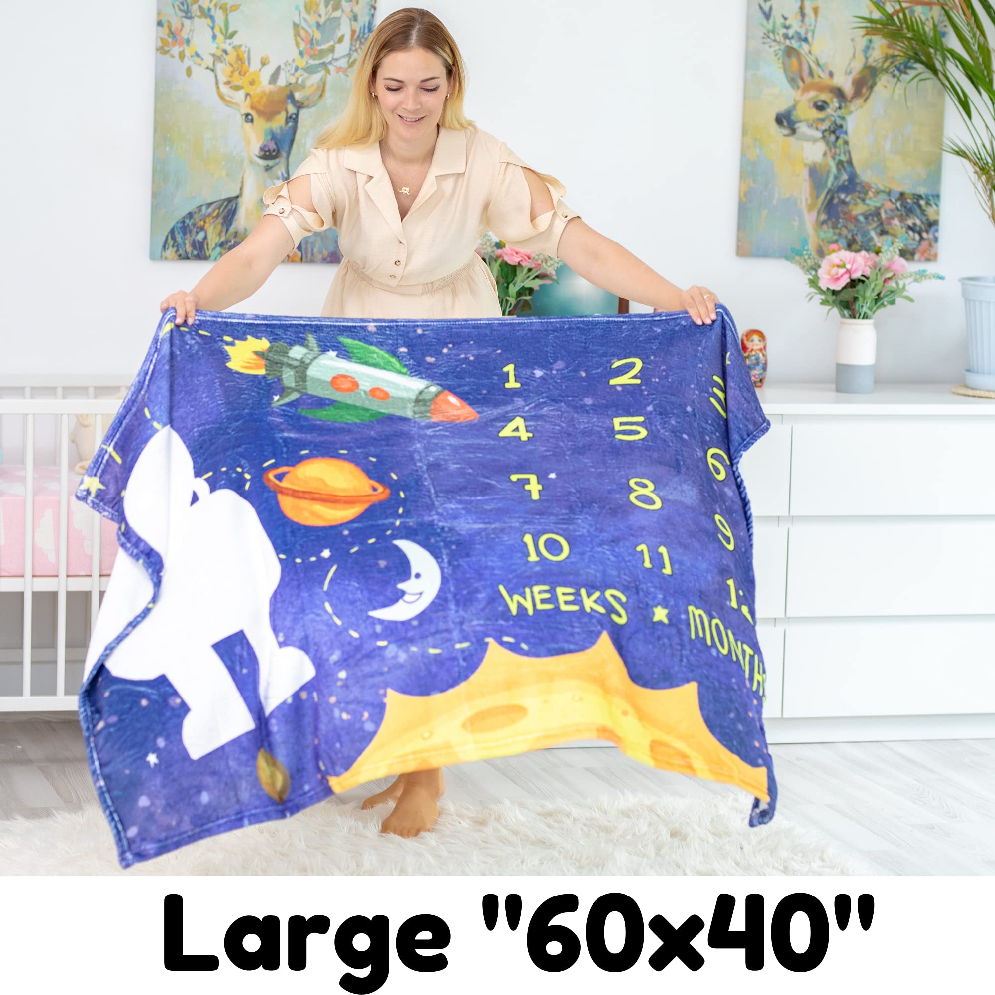 KEMINA BLANKETS Baby Monthly Milestone Blanket Boy, Milestone Blanket for Baby Boy, Outer Space Baby Blanket Nursery Includes Photography Prop, Space, Boy Milestone Blanket 60x40