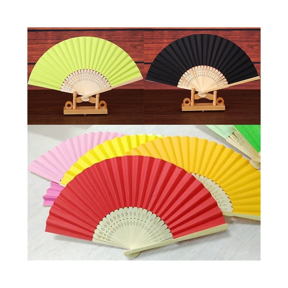 PBLCYUT 7 inch Hand Held Fan Folding Paper Fan Summer Pattern Folding Dance Wedding Party Lace Silk Folding Solid 18 Colors Fan (Color : O)