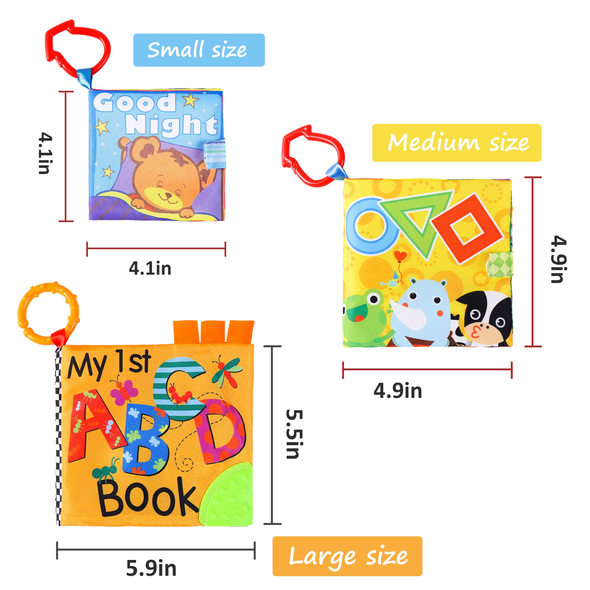KIDAMI Baby Soft Books with Teether and Crinkle Paper 7pcs Waterproof Bath Book, First Year Book for Learning Numbers and Alphabets and Telling Stories, Gift for Infant, Baby and Toddler