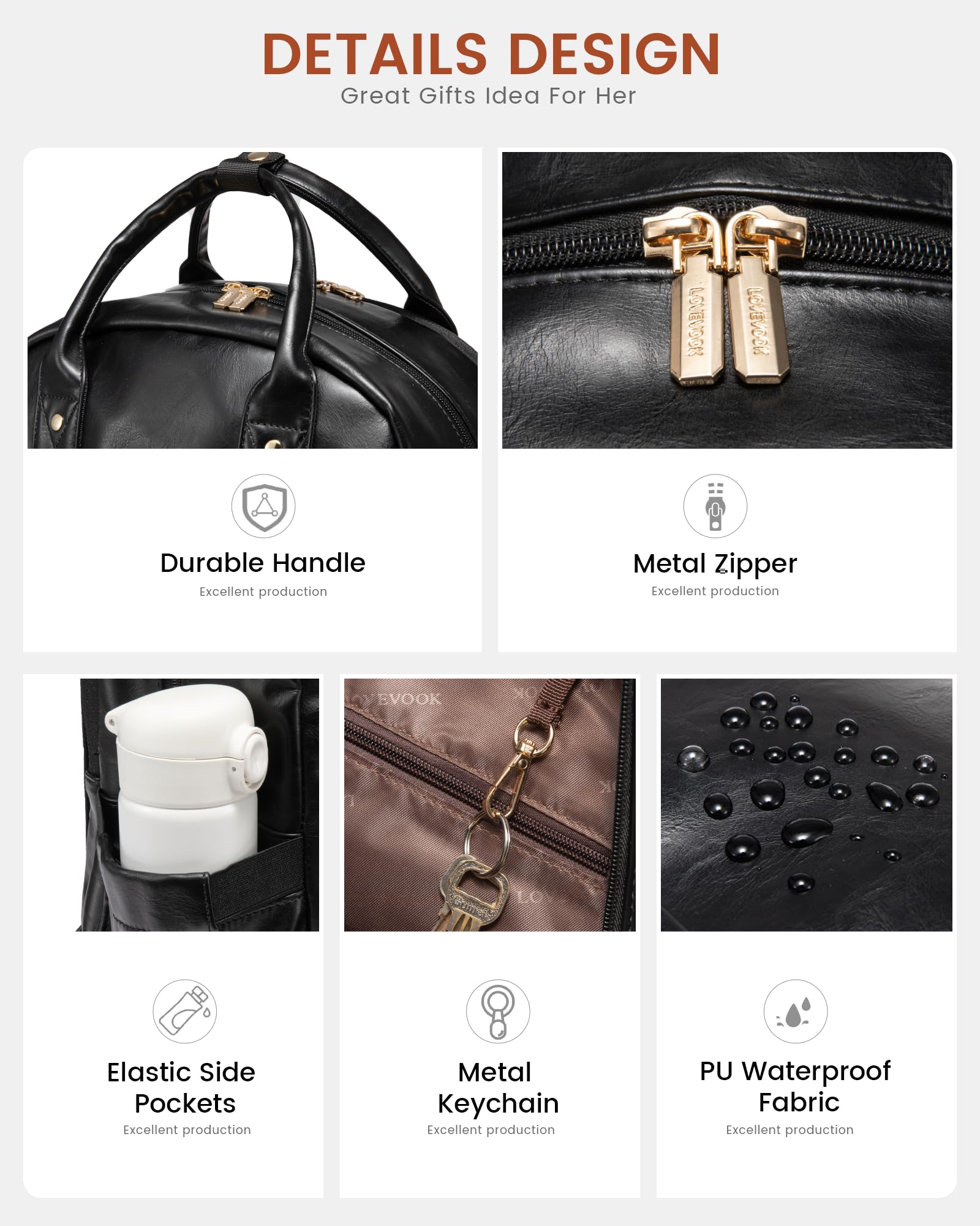 LOVEVOOK Leather Backpack for Women 15.6 Inch, Vintage Laptop Backpack with USB, Spacious Work Backpack Fits Business Office Travel College Black