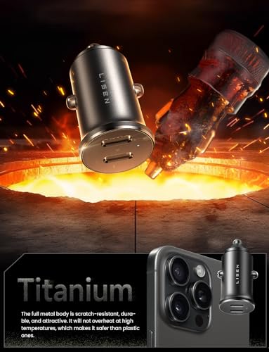 LISEN 90W USB C Car Charger Fast Charging, Dual USB C Port PD 45W Cigarette Lighter Adapter USB C Charger, Super Fast Car Charger USB C with Lightning Cable & USB C Cable for iPhone 15 Pro Max/Samsung