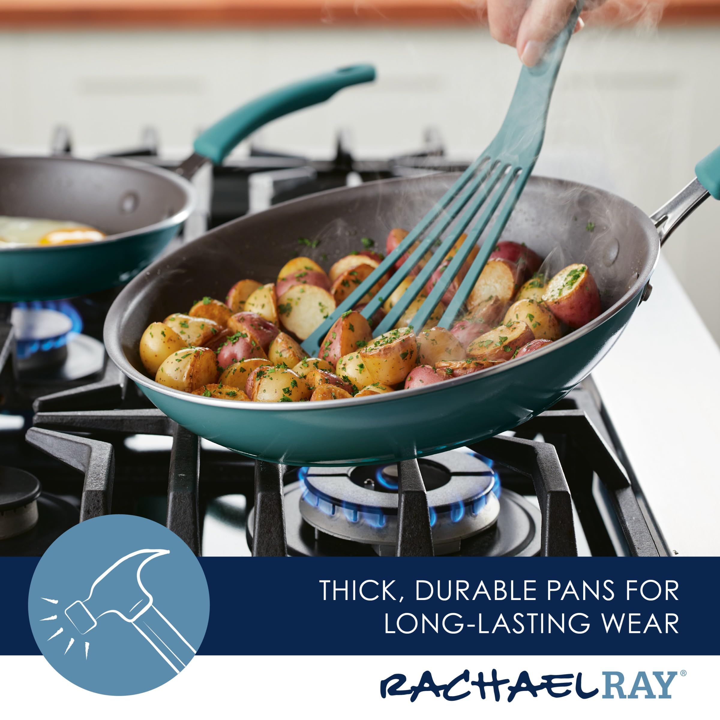 Rachael Ray Cook + Create Nonstick Frying Pans/Skillet Set, 9.5 Inch and 11.75 Inch, Agave Blue