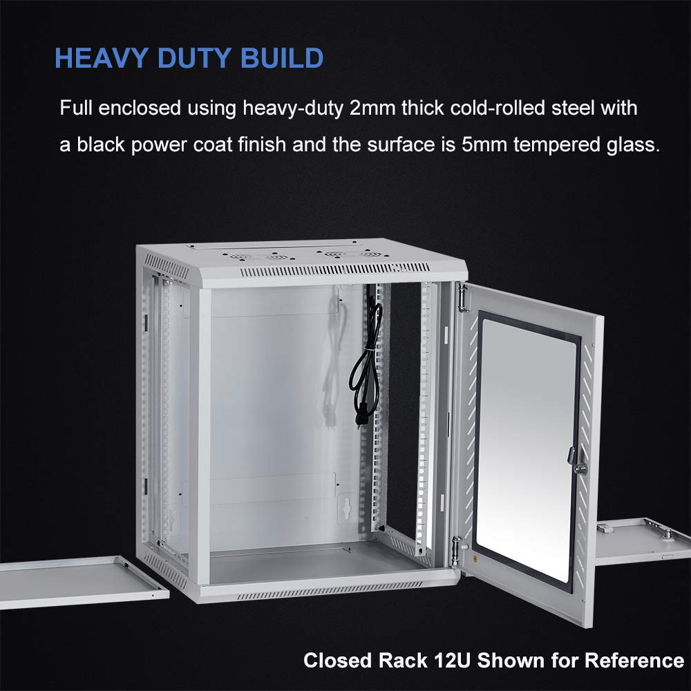 KENUCO [Fully Assembled] Deluxe IT Wall Mount Cabinet | Server Rack | Data Network Enclosure 19-Inch Server Network Rack with Locking Tempered Glass Door (White 06U)