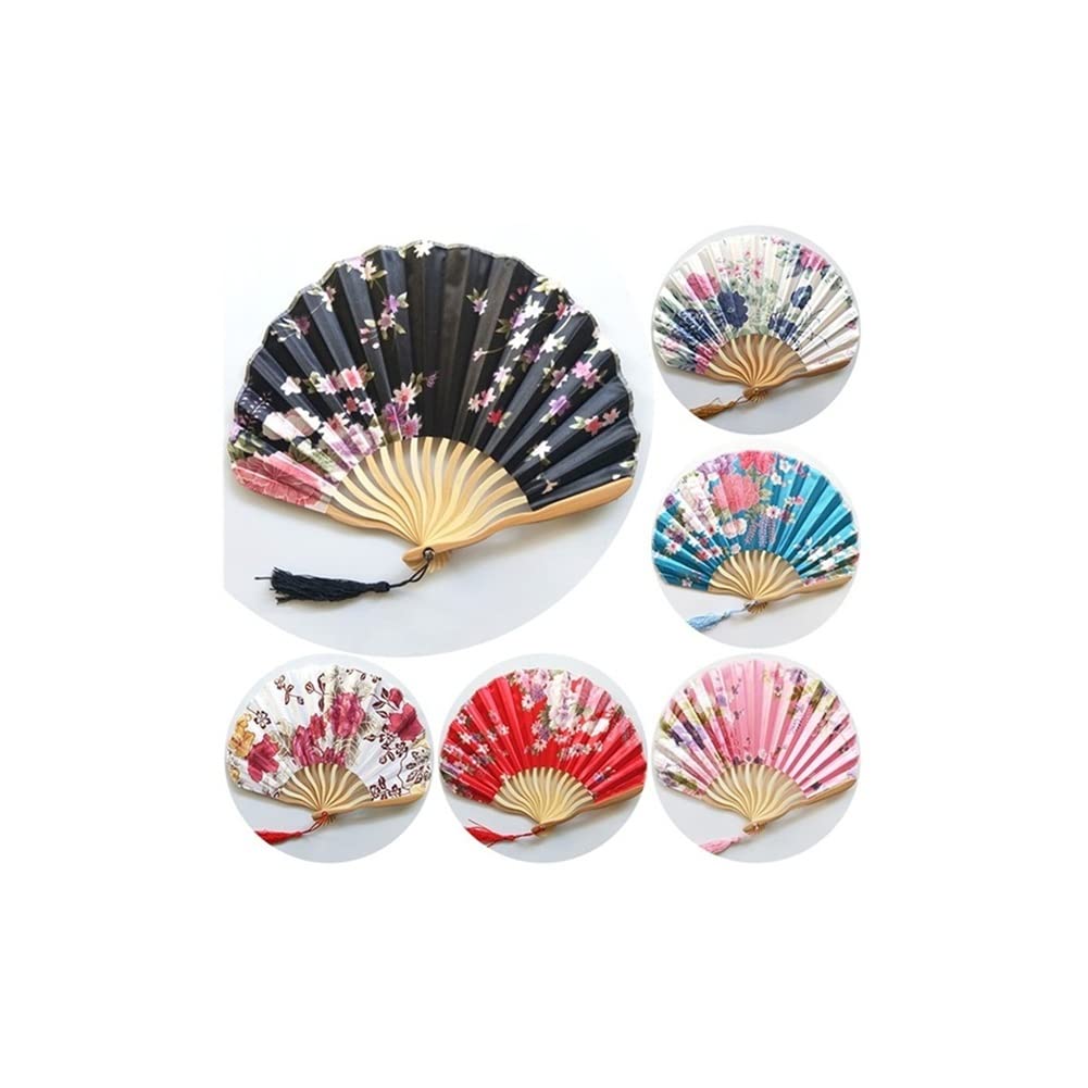 PBLCYUT Chinese Style Hand Held Fans Personalized Pattern Silk Bamboo Folding Fans Handheld Wedding Hand Fan Cool Bamboo Flower Fan (Color : Grey)