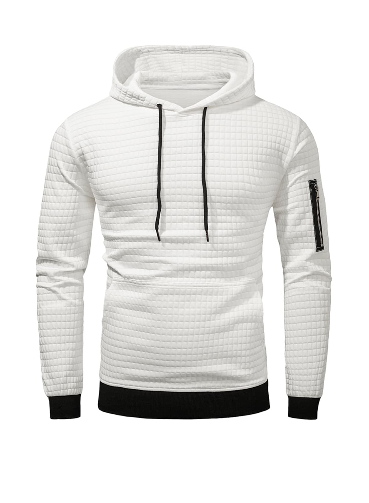 JMIERR Mens Hooded Sweatshirt Long Sleeve Drawstring Waffle Knit Hooded Fall Hoodie with Kanga Pocket, US 43(L), White