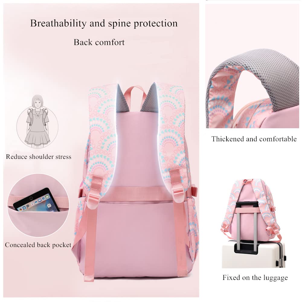 LANSHIYA 3Pcs Crown Printed Backpack for Girls Elementary School Students Bookbag with Lunch Box Kids Lightweight Schoolbag Set,Purple