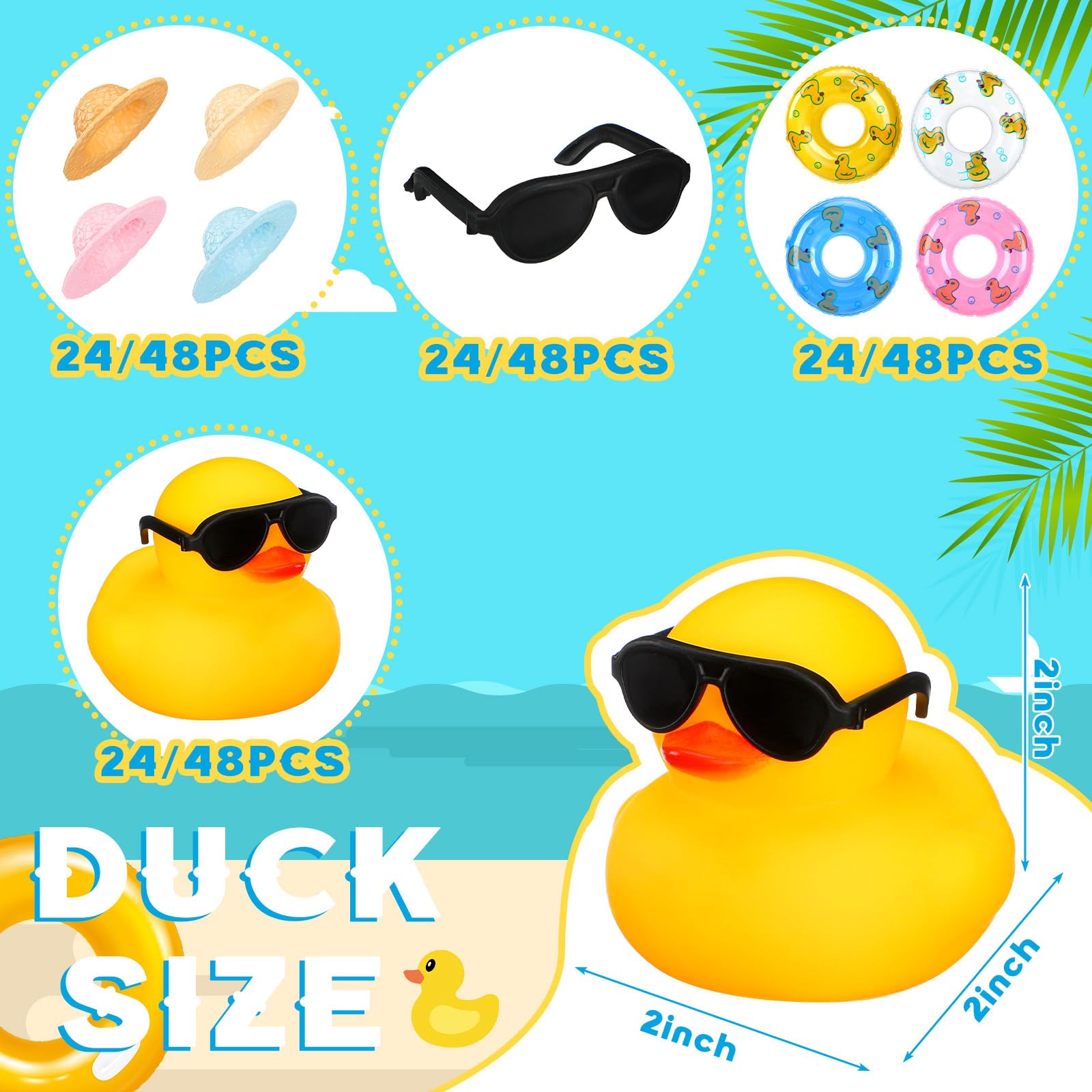 Marsui Mini Rubber Ducks Summer Beach Funny Rubber Ducky Bathtub Shower Ducks for Baby Shower Swimming Pool Toys(24 Pcs)