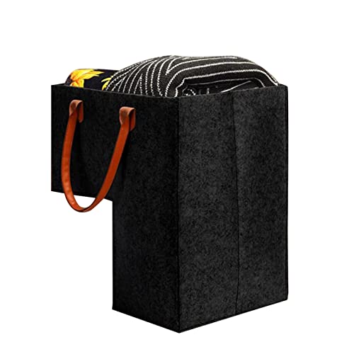 L-Shaped Stair Basket with Leather Handle for Carpeted Stairs, Foldable Staircase Basket for Wooden Stairs, Storage, Organizer, Home Decor(Black)