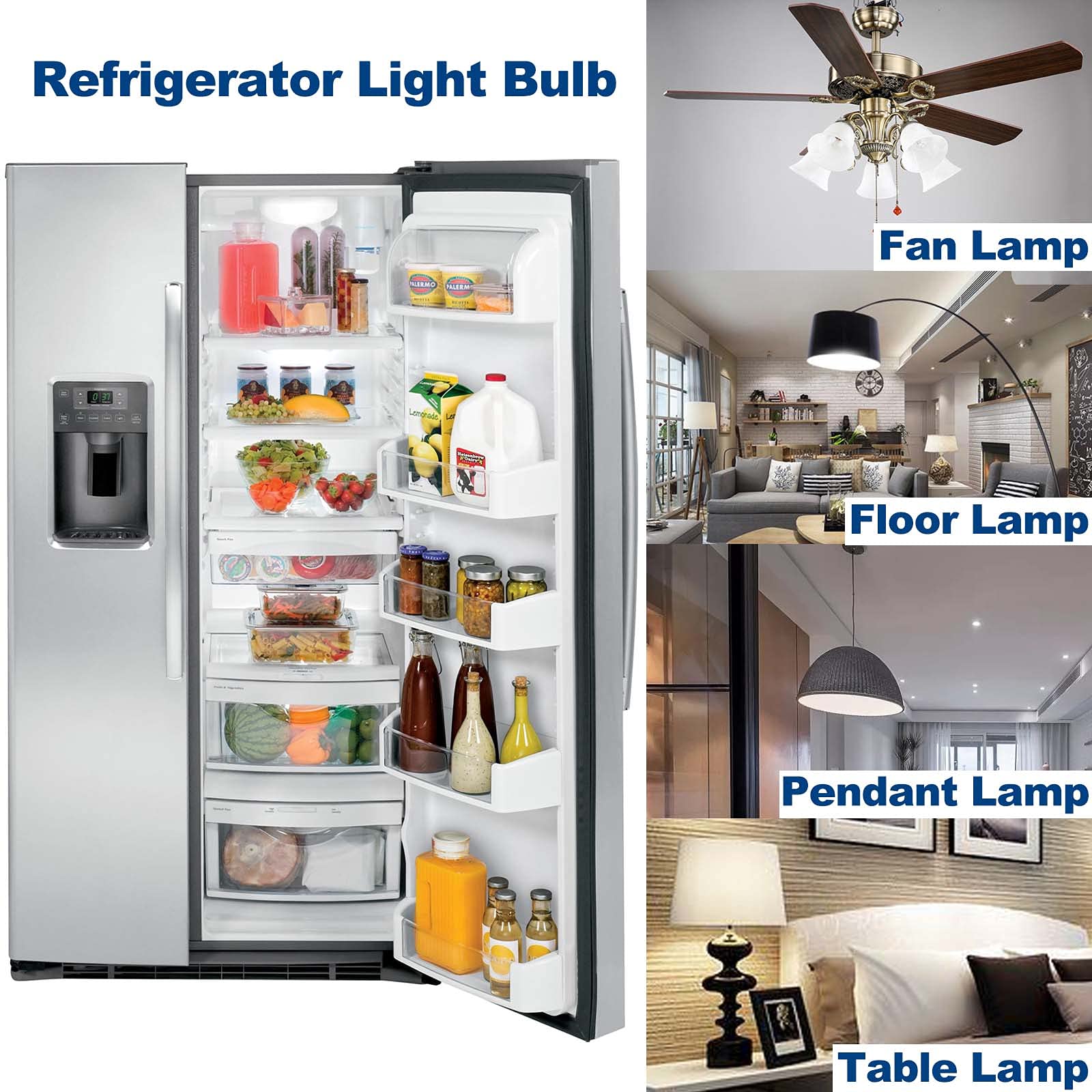 LED Refrigerator Light Bulb 5W 85V-265V Replacement 40W-60W Halogen Bulbs, Compact Bright E26 Medium Base Corn Lamp for Freezer Fridge Home Lighting, A15 T10 Tubular Daylight White 5000K, Pack of 1