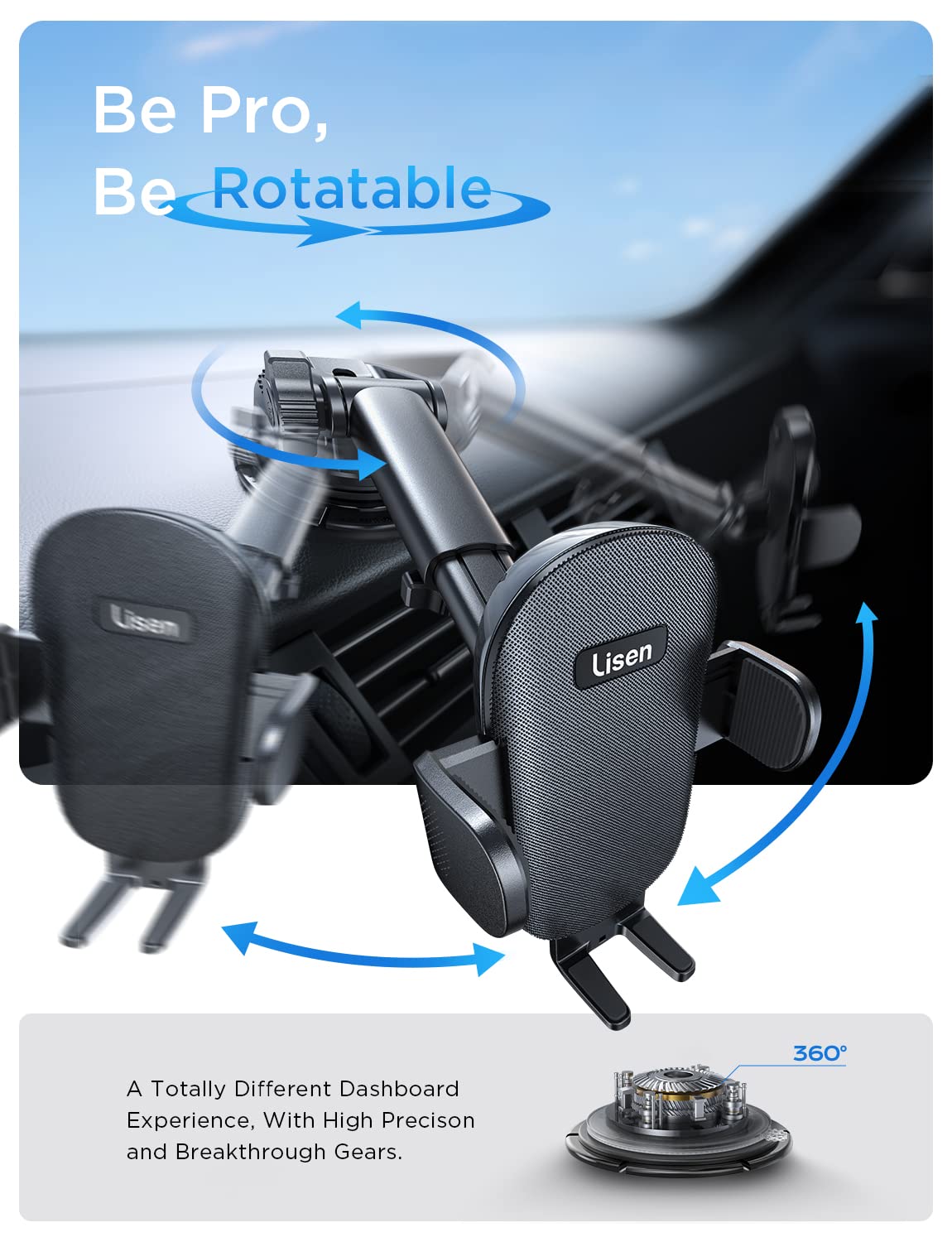 LISEN Car Phone Holder Mount, Dashboard Phone Holder for Car, [Upgrade Super Stickiness & Firmly Grip] Phone Mount for Car Universal Car Phone Holder Compatible for iPhone 14 13 Pro Max Mini Samsung