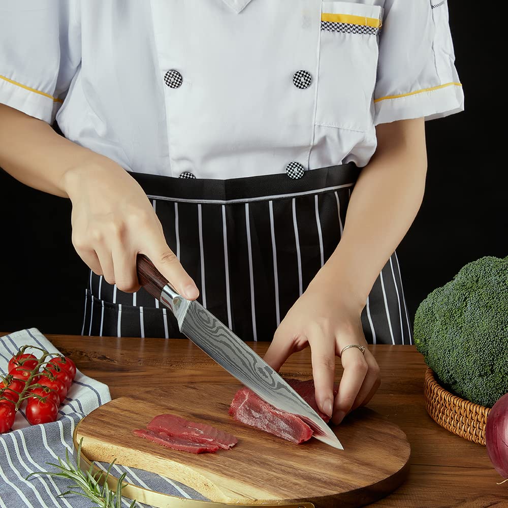 SipLip Knife set 6 Pieces with Wooden Block, German Stainless Steel Kitchen Chef Knives Set come with Gift Box