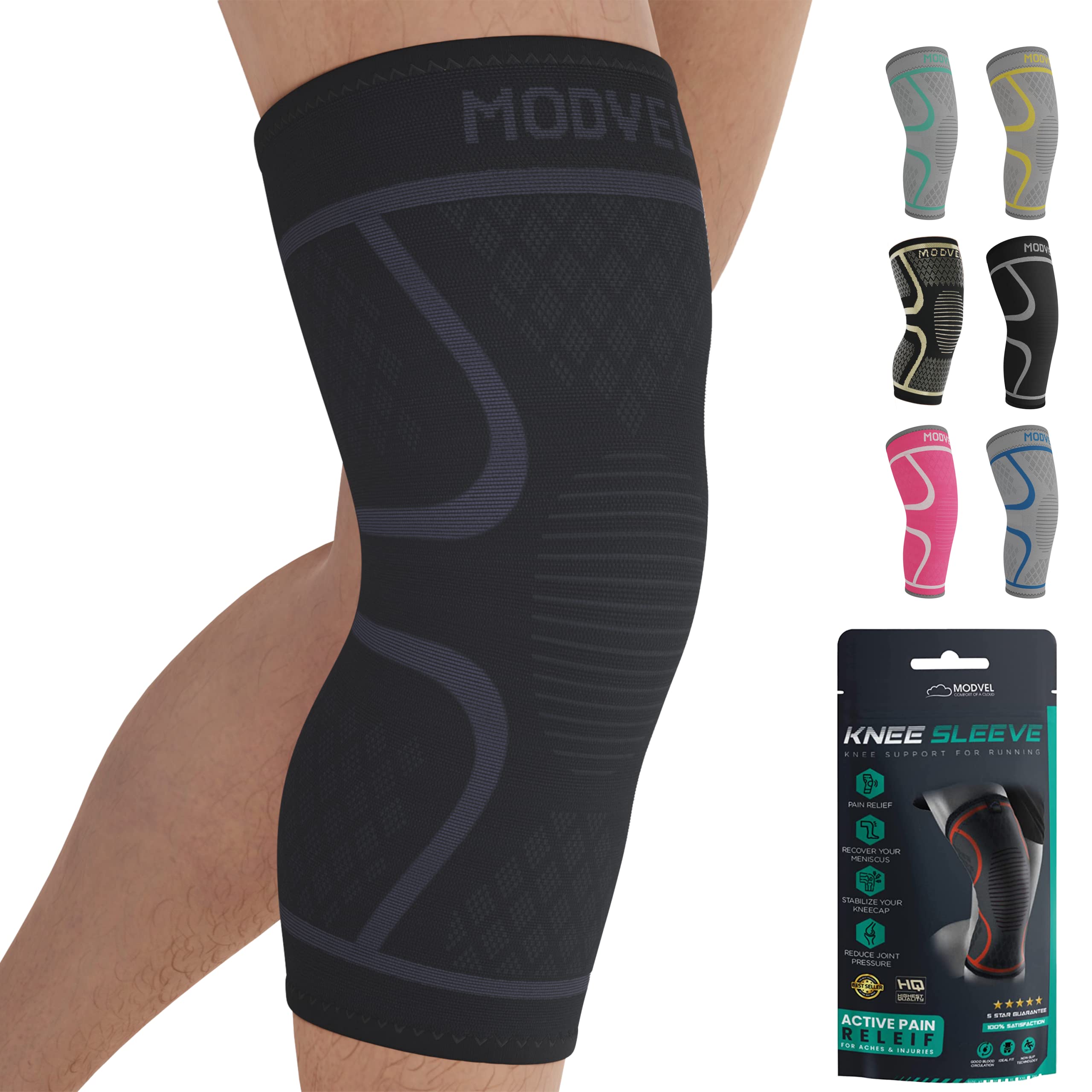 Modvel Professional Knee Brace | Knee Compression Sleeve Support for Men Women | Medical Grade Knee Pads for Running, Meniscus Tear, ACL, Arthritis, Joint Pain Relief