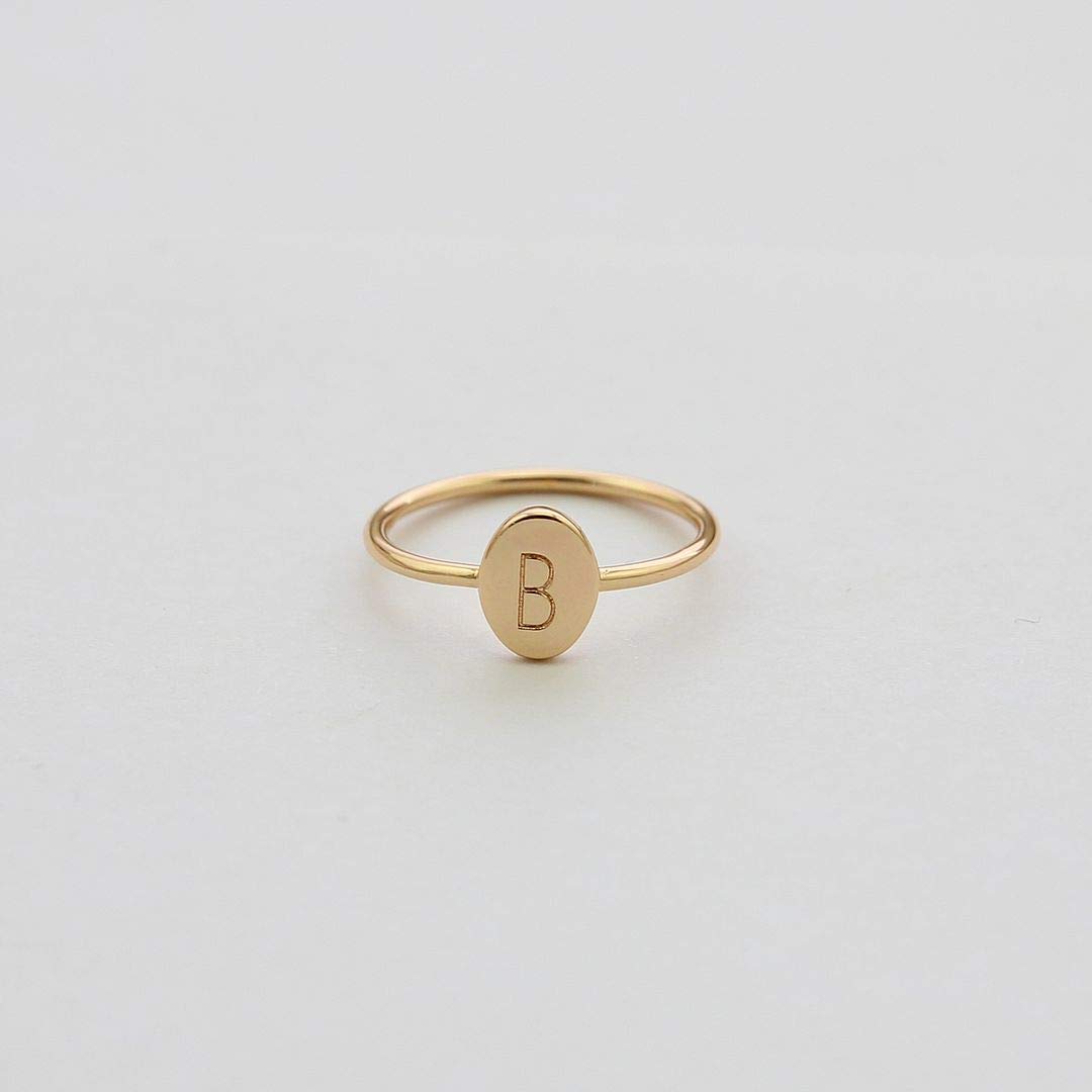 LUIWIN Initial Ring for Women Girls Dainty 18K Gold Plated Oval Stacking Engraved Letter A Alphabet Ring Gift for Her Bridesmaid Size 6