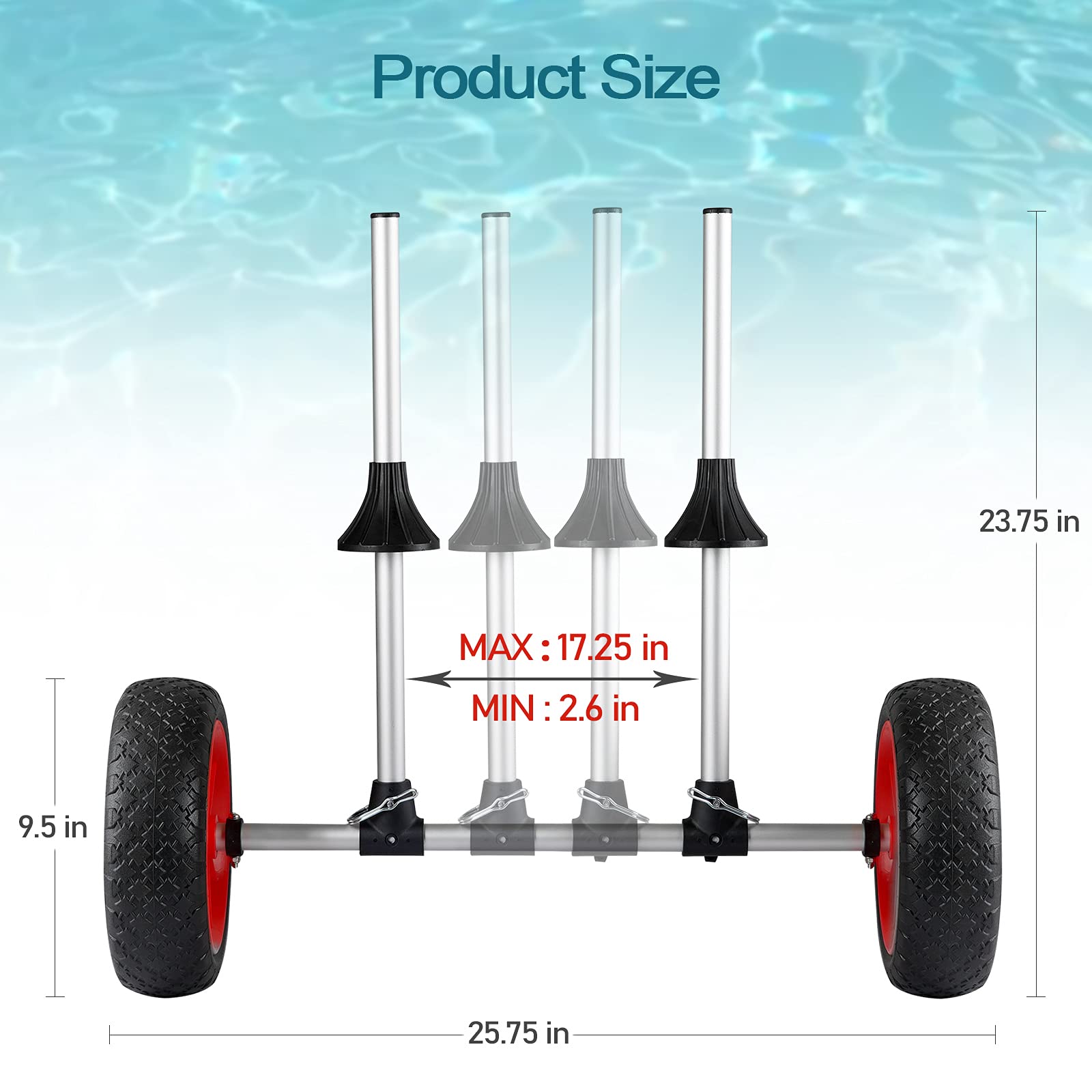 Lilithye Kayak Cart Dolly Scupper Portable Sit On Top Plug in Kayak Trolley Cart Universal Width Adjustable Solid Aluminum Wheel Cart for Kayak