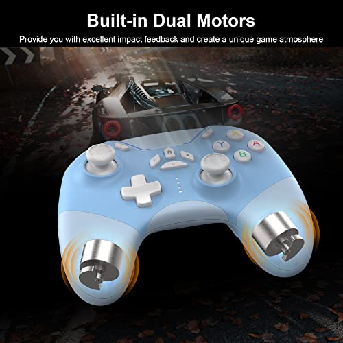 Paton Wireless Switch Controller for Nintendo Switch/Lite/OLED/Windows/Android/IOS Devices, Bluetooth Gamepad with Vibration, Motion, Turbo and LED Light-Blue
