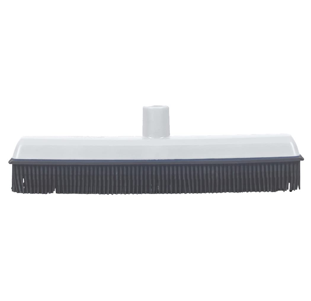 Rubber Bristle Broom for Hardwood Floors, Tiles, Carpets, Wood, and Vinyl Salon Broom, Rubber Squeegee Broom, Rubber Rake for Human Hair, Pet Hair, Fur, Lint, Liquid, Grey, by Superio (Head Only)