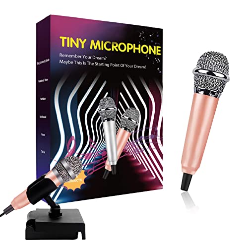 KICOSOADT Mini Microphone,Tiny Microphone, Portable Microphone/Instrument Microphone for Man/Pet Voice Recording Shouting and Sing,with Mic Stand and Box (Rose Gold)