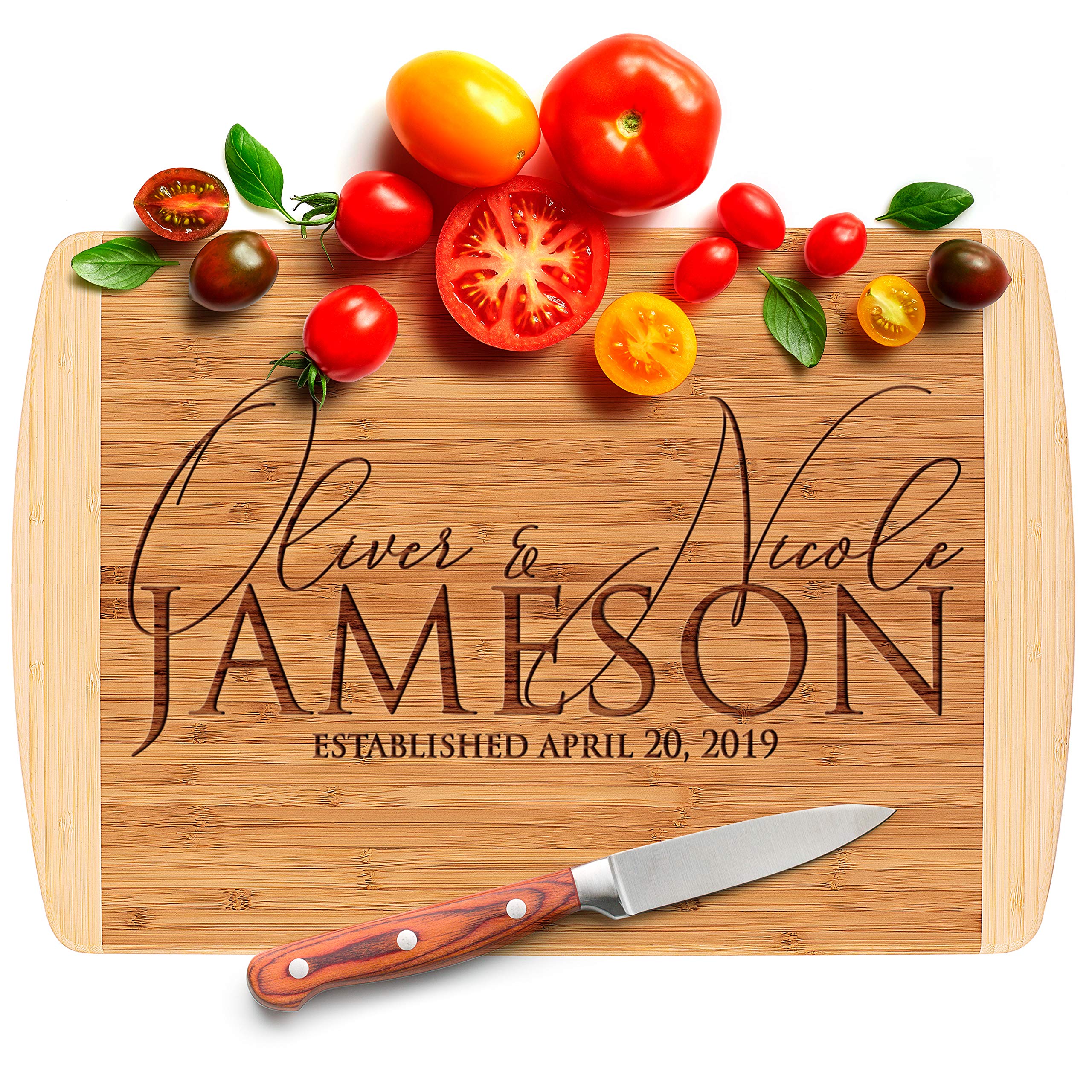 Personalized Cutting Board - 9 Designs |12" x 18"| Bamboo Cutting Board - Wedding Gifts for the Couple, Housewarming Gifts, Anniversary, Grandma Gifts, Engraved Kitchen Sign & Decor - 2 Tone Block