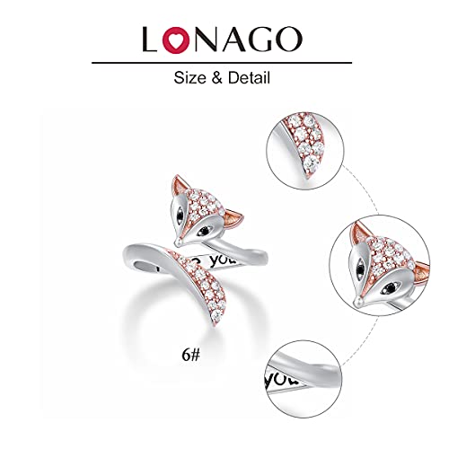 LONAGO Fox Ring 925 Sterling Silver Cute Animal Fox Stacking Ring Lucky Jewelry for Women (Size 8)