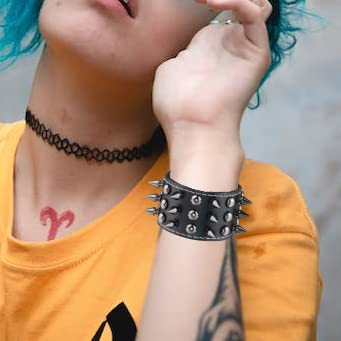 Manfnee Spike Rivet Studded Wristband Leather Punk Gothic Biker Wide Cuff Belt Bracelet Bangle
