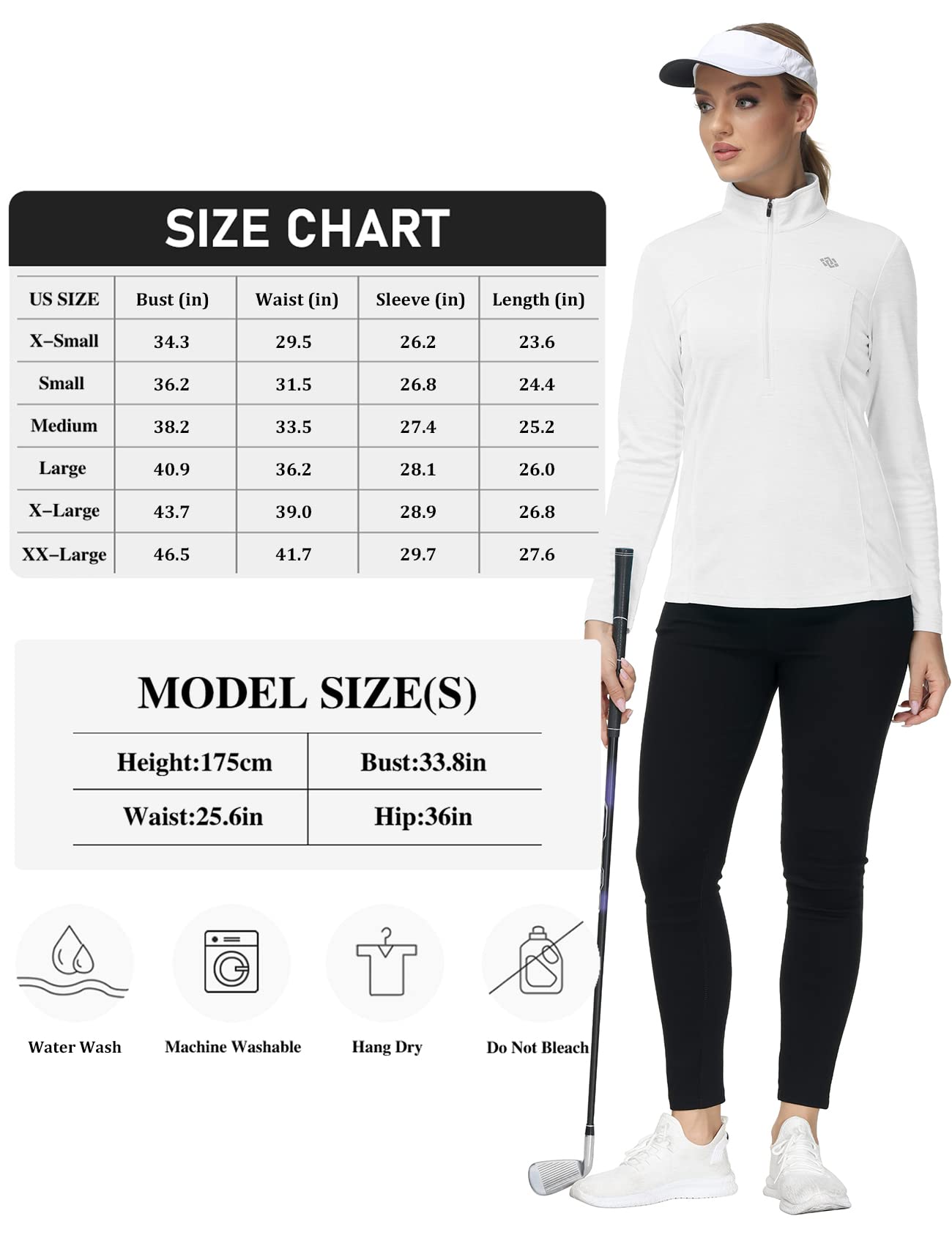 MoFiz Women's Long Sleeve Hiking Shirt Lightweight Athletic Tops with Half Zip Quick Dry Golf Pullover, White, 2XL