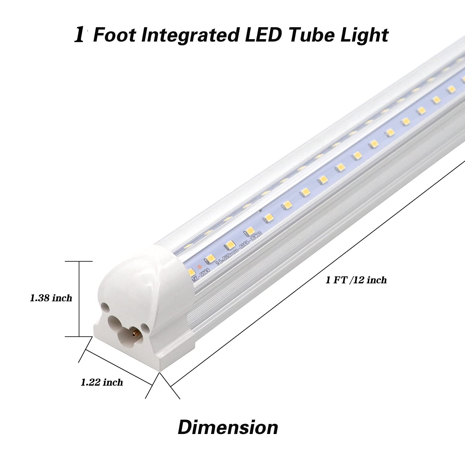 LED Shop Light Fixture, 12inch 9W, 1080LM, 5000K Daylight White, T8 V-Shape Integrated Tube Light, Hight Output, Brighter White, LED Tube Light for Garage, Warehouse, Plug and Play (Pack of 2)