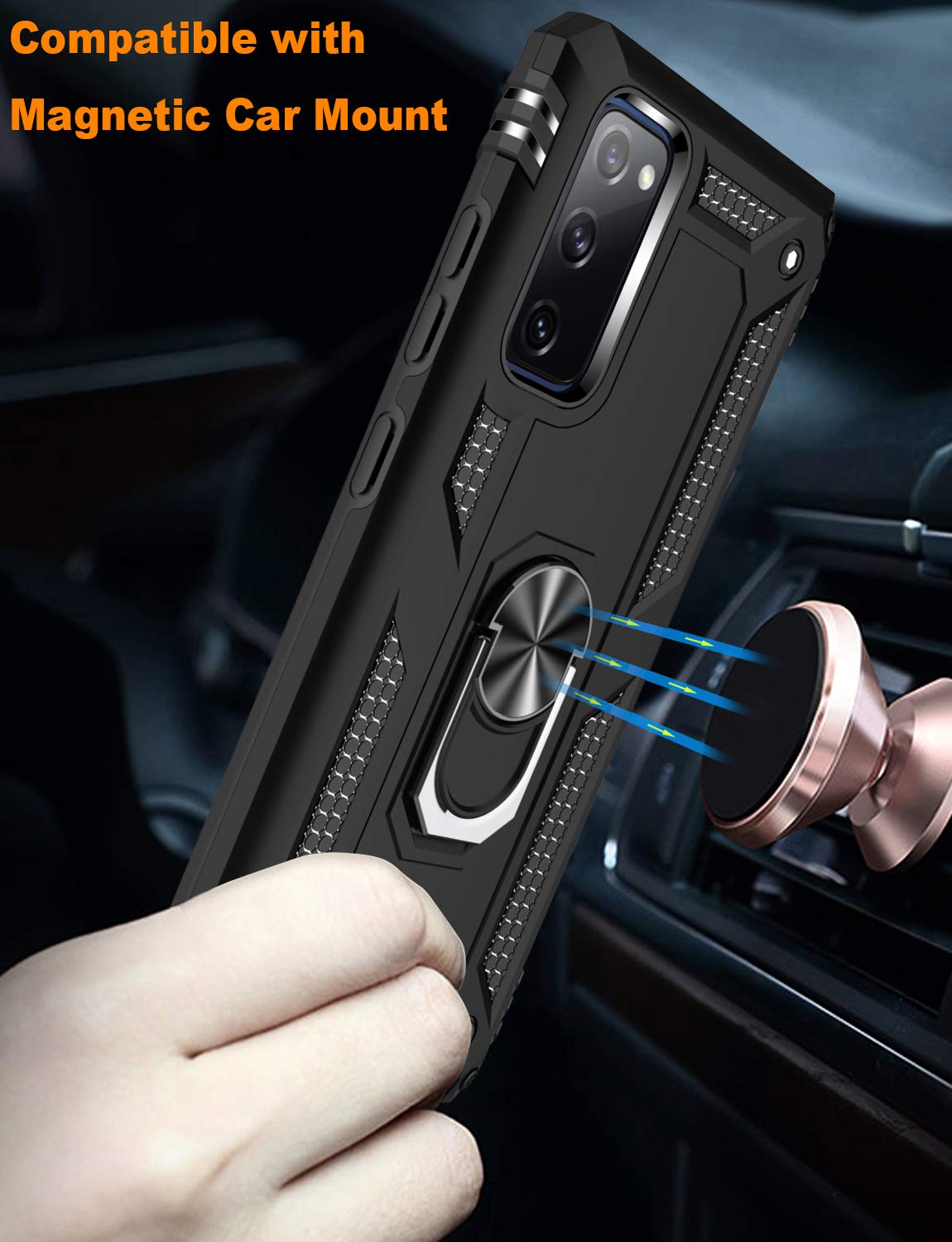 LUMARKE for Galaxy S20 FE Case with Screen Protector,Pass 16ft. Drop Tested Military Grade Cover with Magnetic Ring Kickstand,Protective Phone Case for Samsung Galaxy S20 FE Black