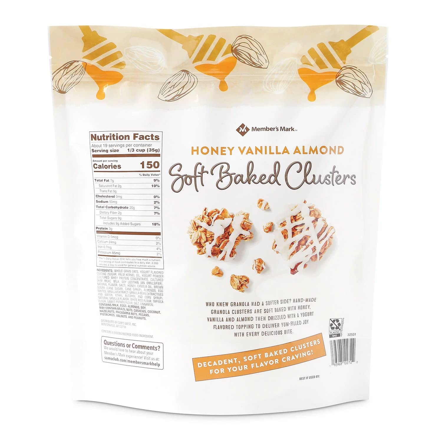 Member's Mark Honey Vanilla Almond Soft Baked Clusters Drizzled Granola,24 Oz,1.5 Pound (Pack of 1)