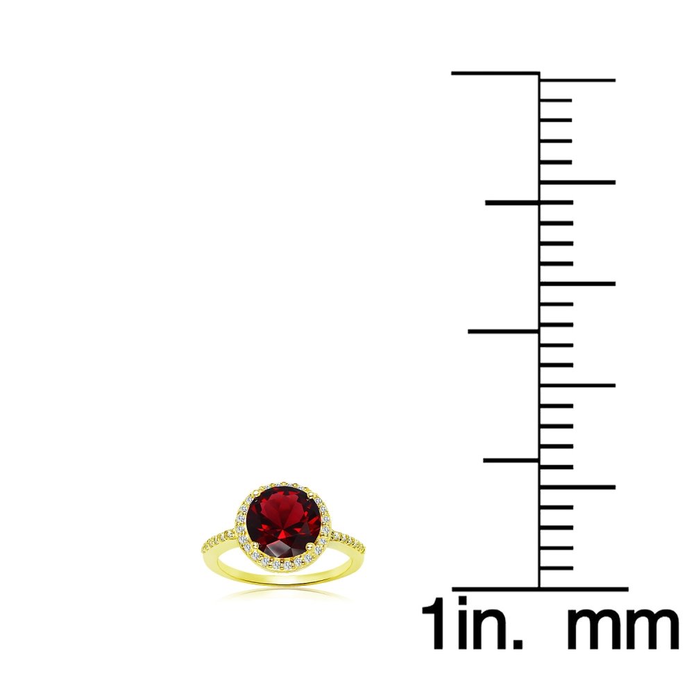 Ice Gems Yellow Gold Flashed Silver Simulated Garnet and Cubic Zirconia Round Halo Ring, Size 10