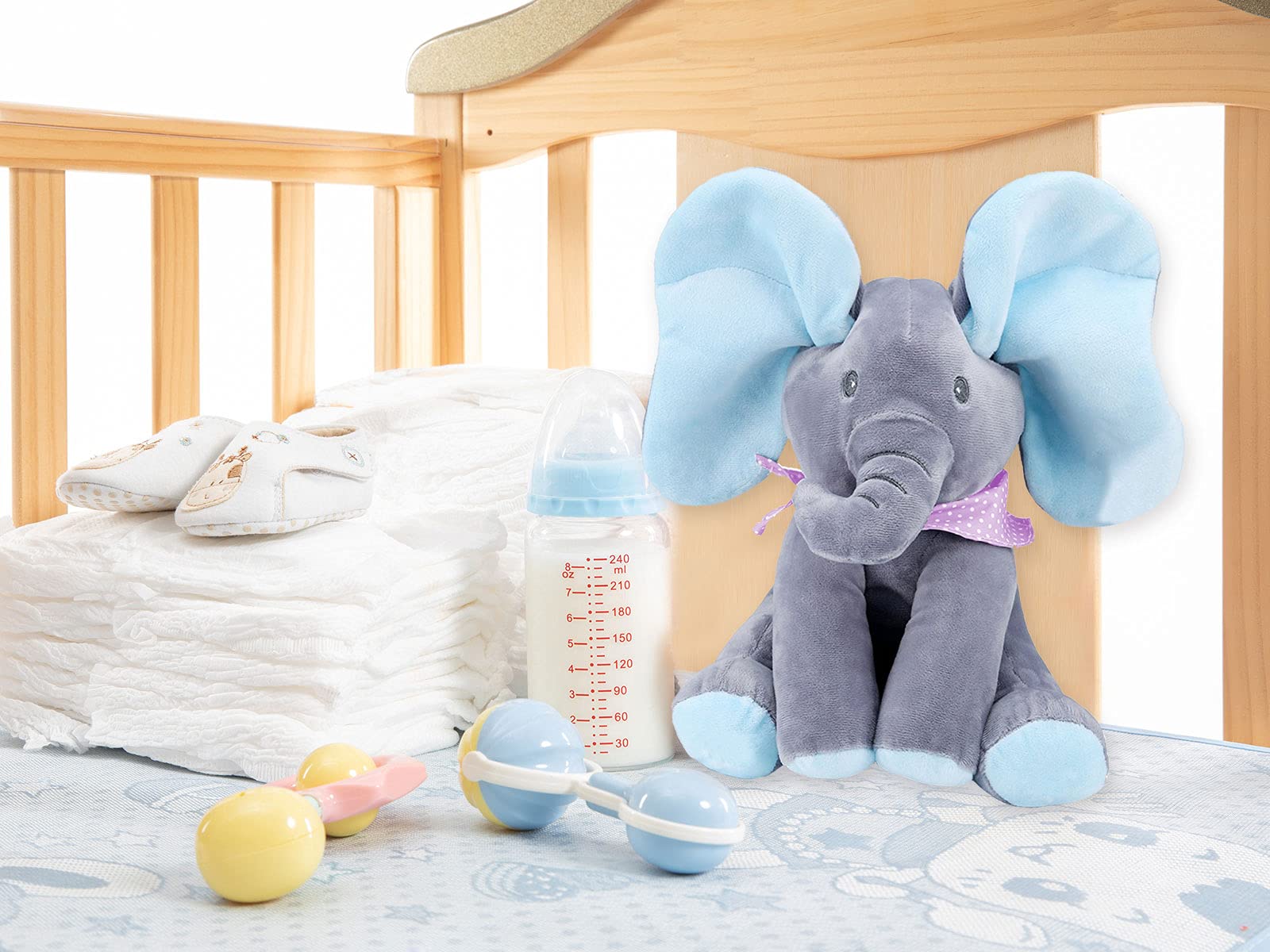KWZG19 Animated Elephant Toys, Plush Singing Elephant with Ears Moving Electric Plush Toy, Adorable Elephant Stuffed Animal Toy for Baby's Gift, 12'' (Blue)