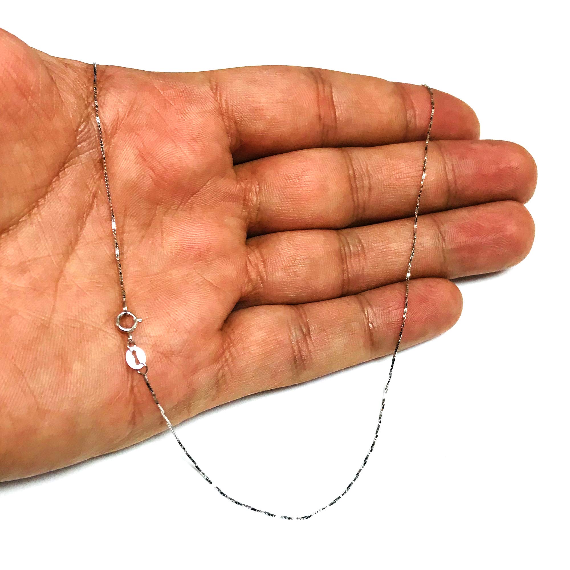 Jewelry Affairs 10k Real Solid Gold Mirror Box Chain Necklace, 0.6mm (20 Inches, White Gold)