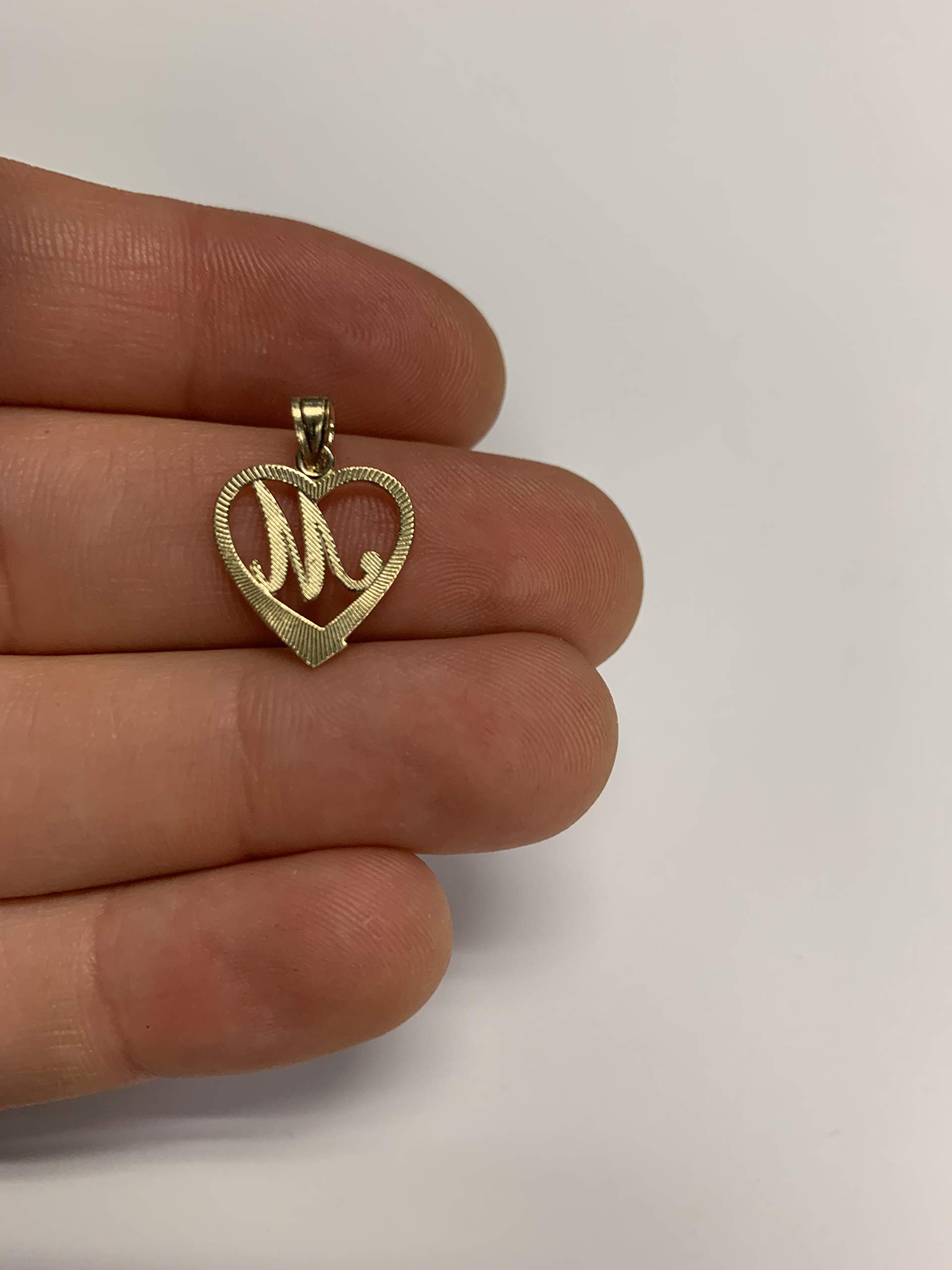 Ice on Fire Jewelry 10k Solid Gold Initial Pendant in Heart Frame with Diamond Cut Finish, Available in Different Letters of Alphabet Personalized Charm for Women (M)