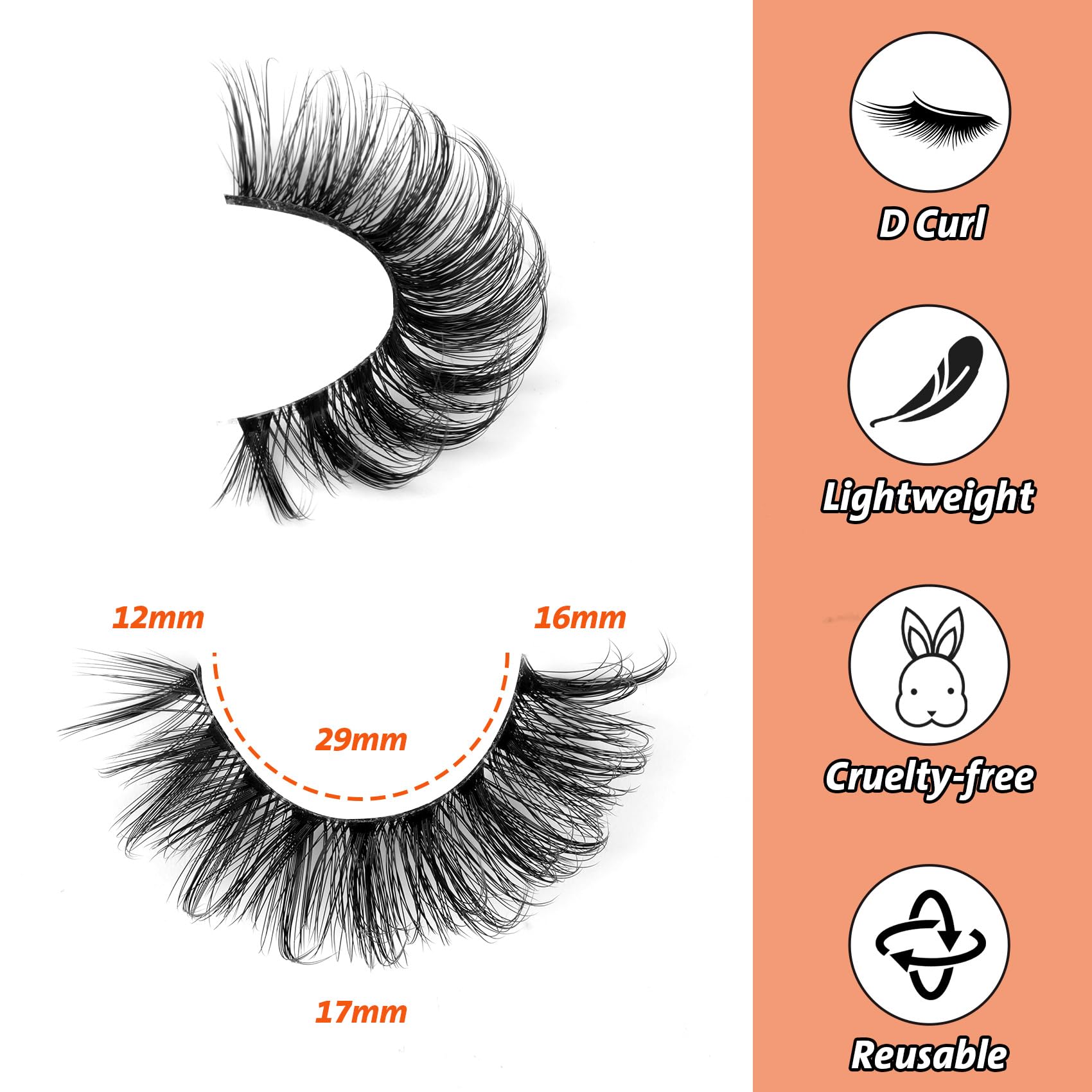 Lashes Mink False Eyelashes Natural Look Fluffy Wispy Eye Lashes with Clear Band 18MM Fake Eyelashes D Curl Strip Cat Eye Lashes 7 Pairs Pack