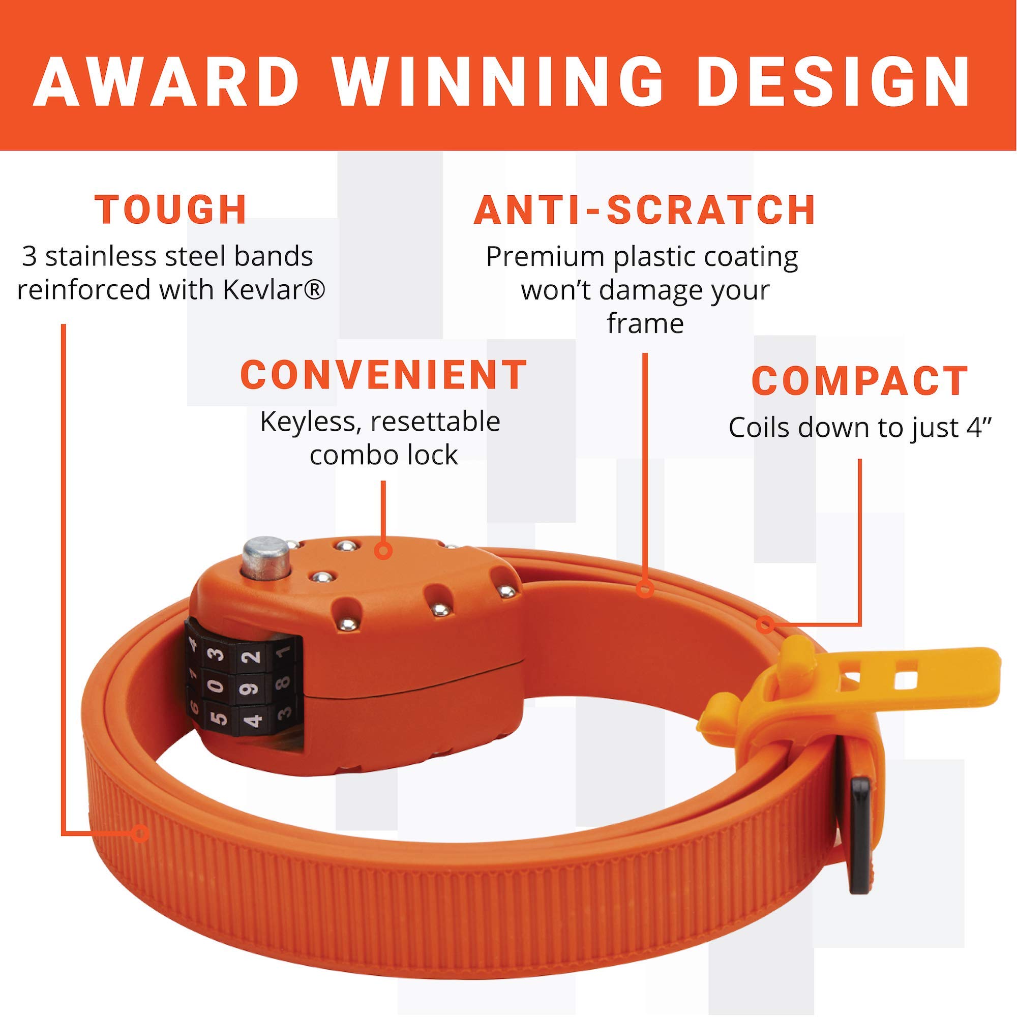 OTTOLOCK Combination Bike Lock and Essentials Frame Bag | Lightweight & Compact Lock and Storage | (Orange, 30 Inch)