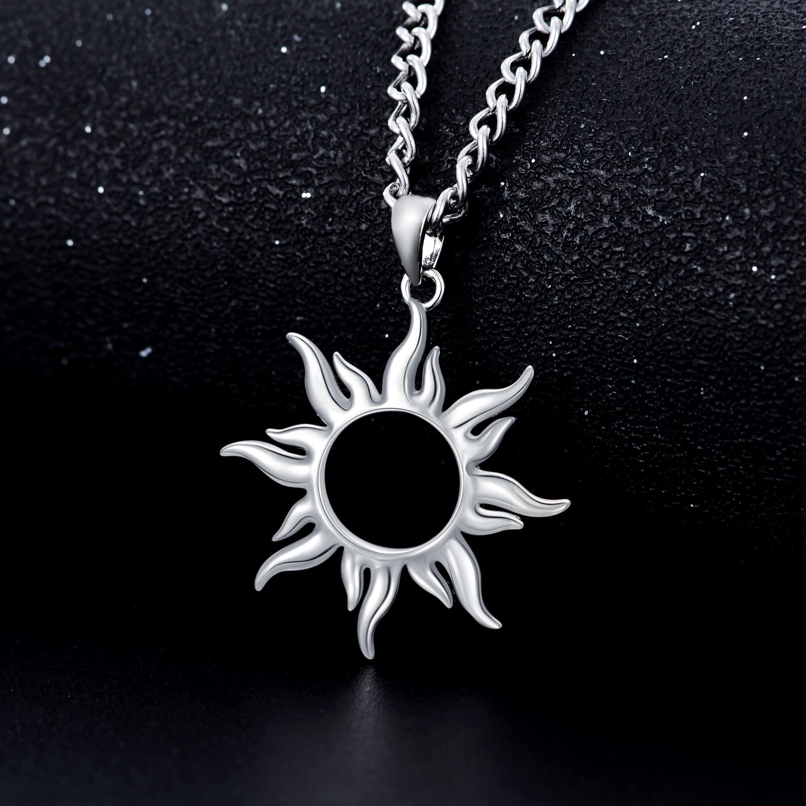 PDTJMTG Sun Necklace Sterling Silver Sun Pendant with 22”+2” Stainless Steel Chain Gift for Women Men (Silver)