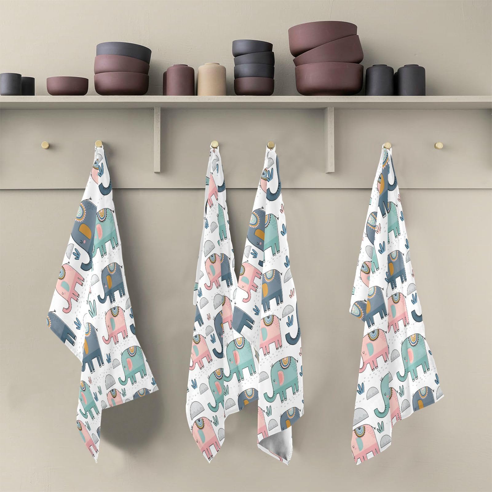 Kigai Elephant Kitchen Towels, 18 x 28 Inch Super Soft and Absorbent Dish Cloths for Washing Dishes, 4 Pack Reusable Multi-Purpose Microfiber Hand Towels for Kitchen