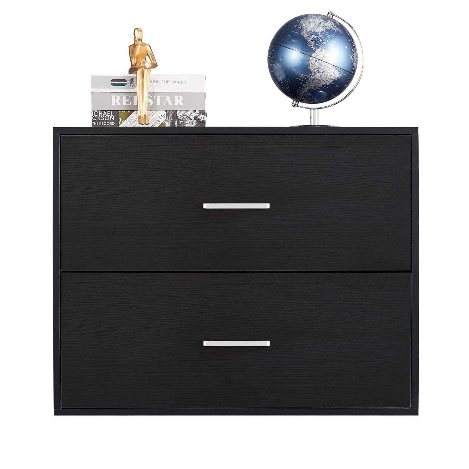 LUCYPAL Wooden lateral File cabinets with 2 Drawer,Multi-Function Large Filing Cabinets with Sliver Handle,Storage File Cabinet for Home Office,Black…