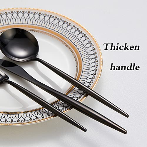 Locci 20 Pieces Silverware Set, Modern Flatware Set for 4,18/10 Stainless Steel Cutlery Set Dishwasher Safe (L.black)